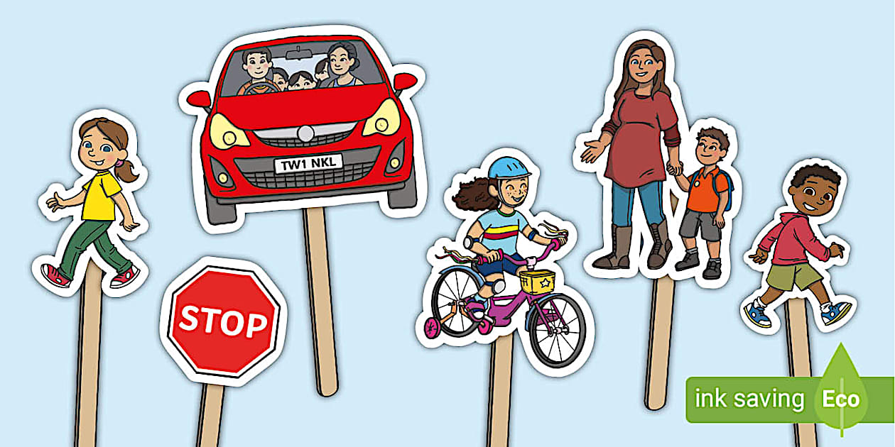 School Zone Road Crossing Safety Activity- Stick Puppets