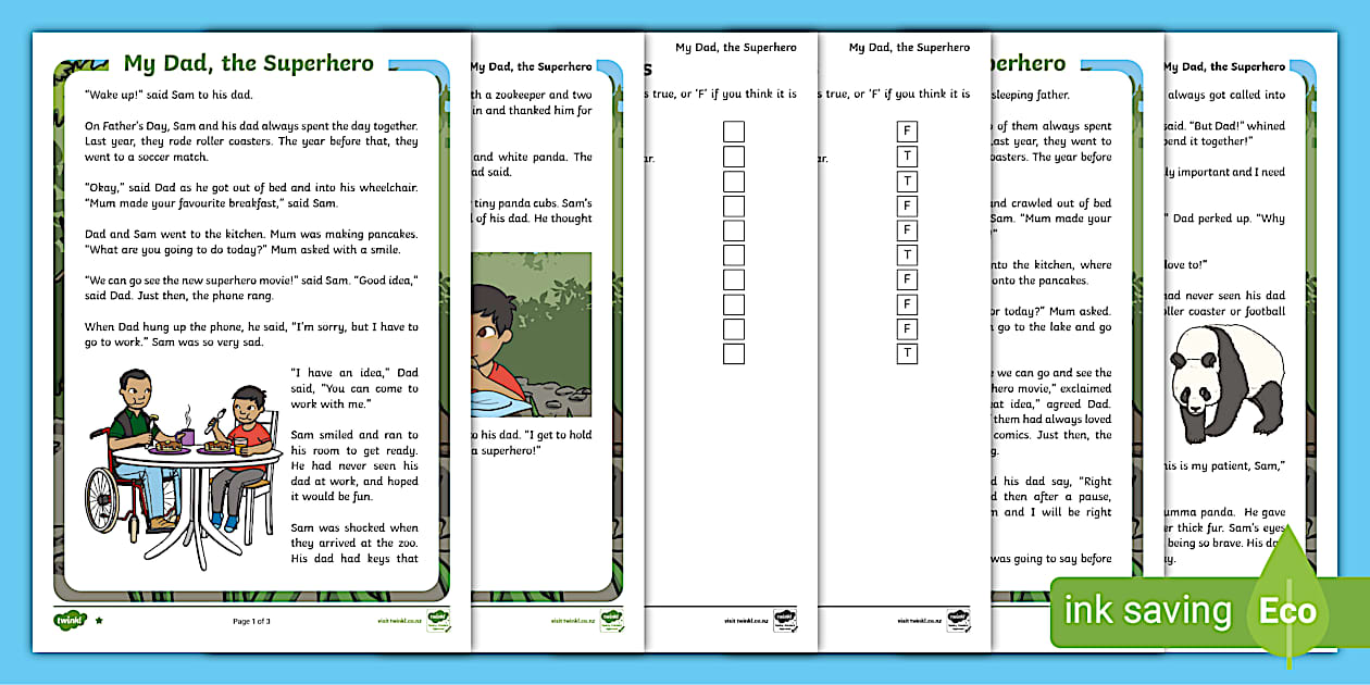 My Dad the Superhero Differentiated Reading (teacher made)