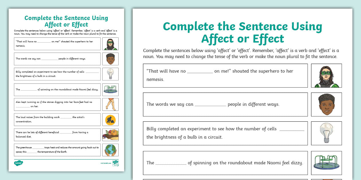 Complete the Sentence Using Affect or Effect Worksheet