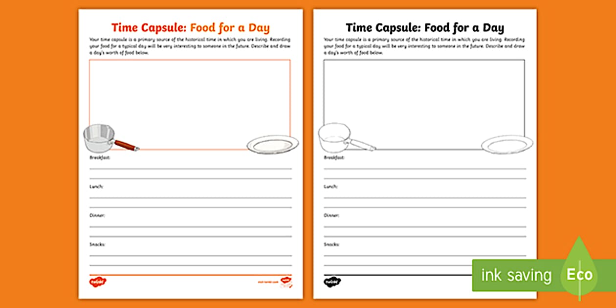 Time Capsule: Food for a Day for 3rd-5th Grade - Twinkl
