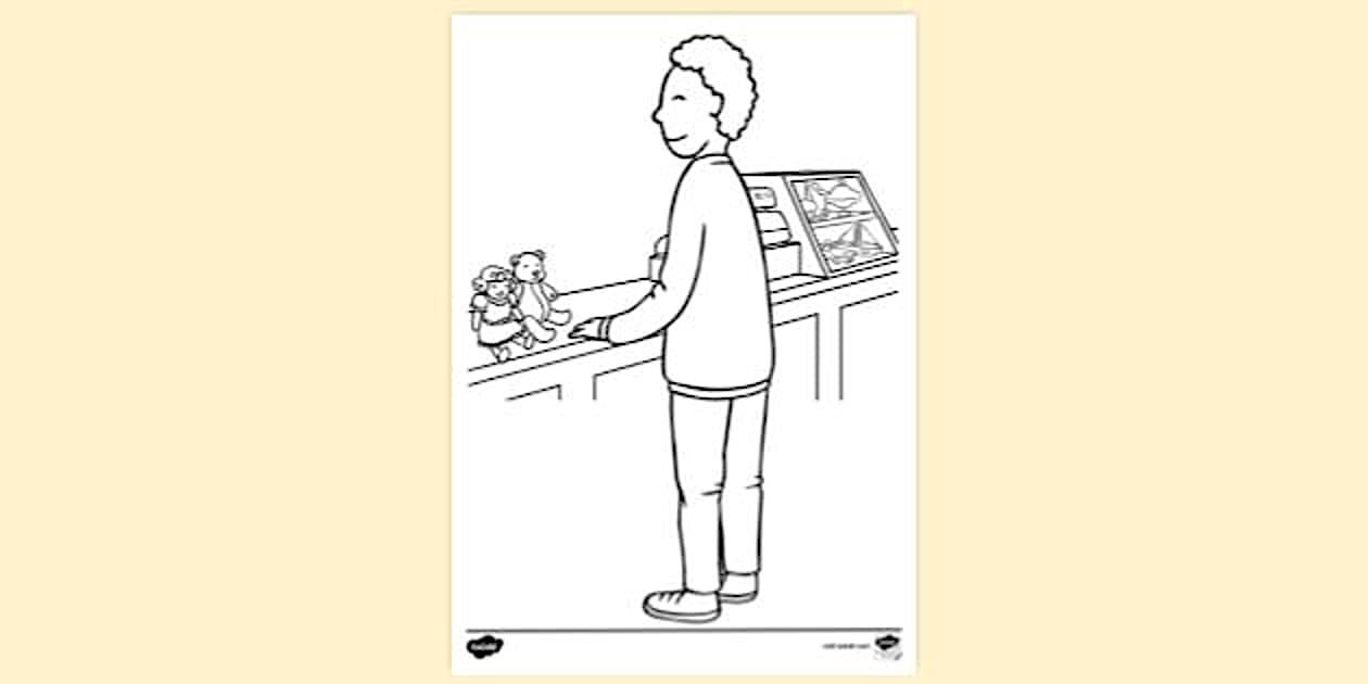 Man Standing At A Counter Colouring | Colouring Sheets