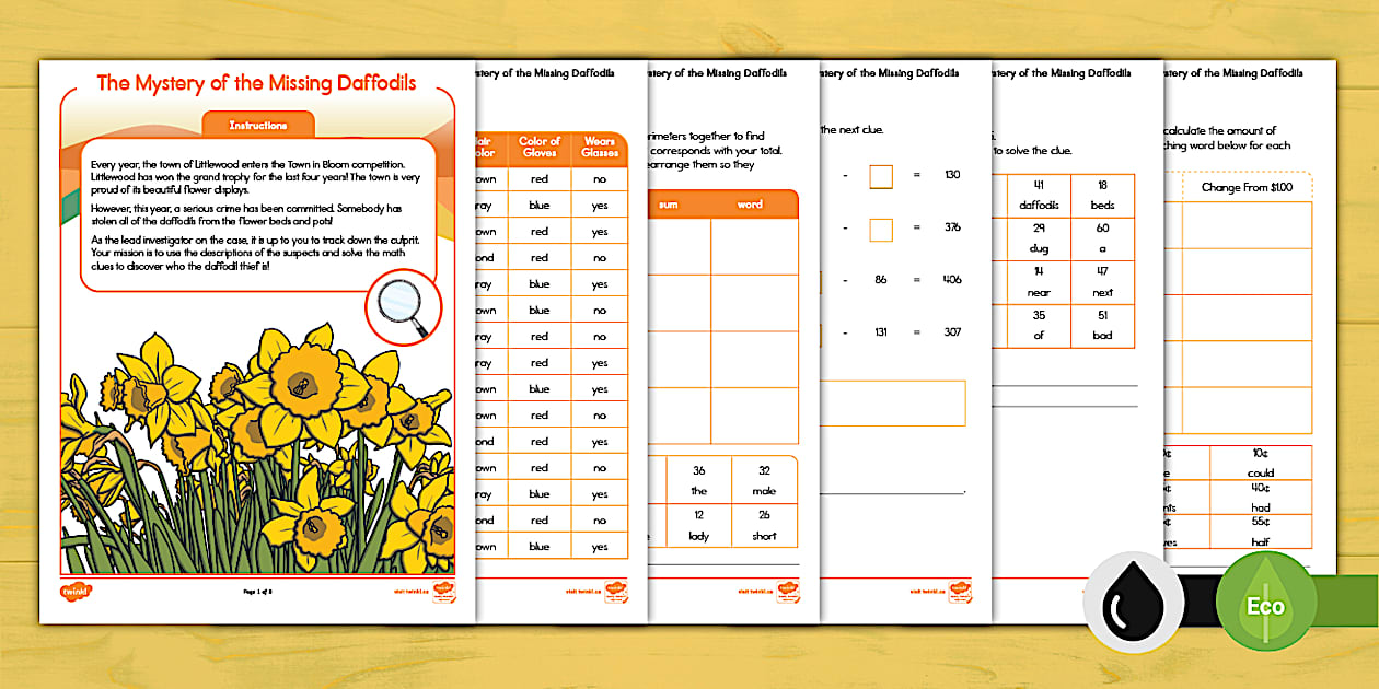 The Mystery of the Missing Daffodils Math Mystery Game