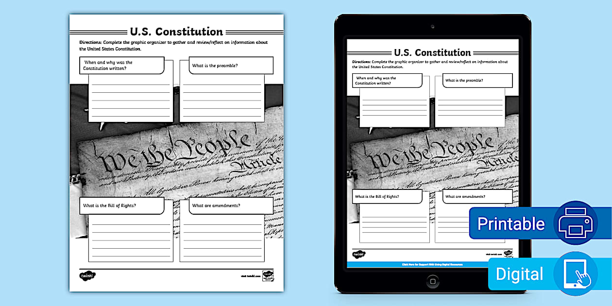 Sixth Grade U.S. Constitution Graphic Organizer - Twinkl