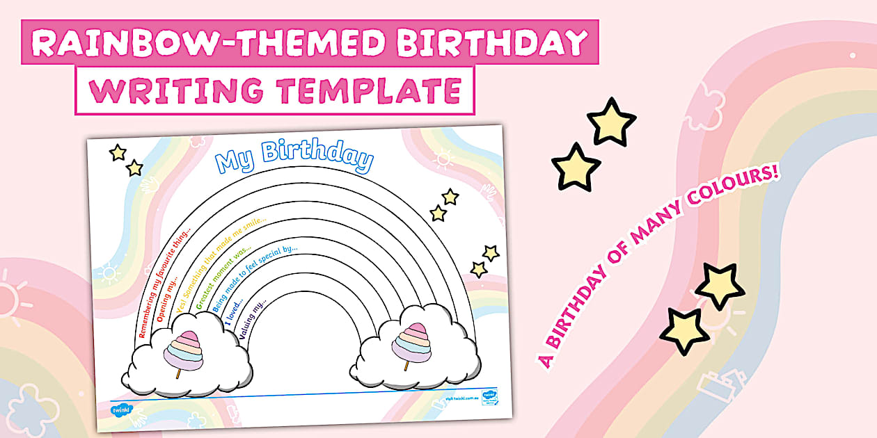 Rainbow-Themed Birthday Writing Template