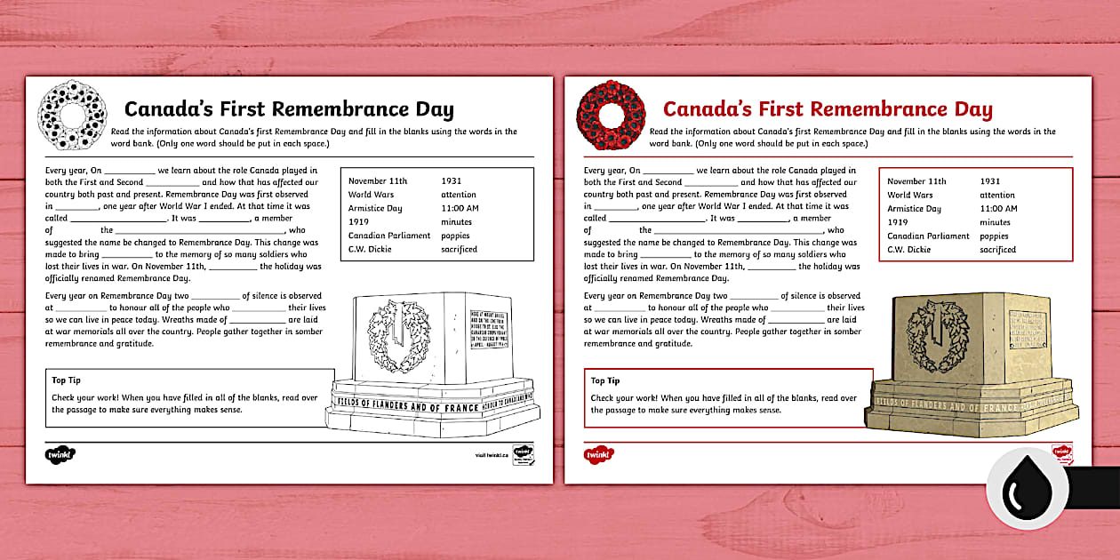 The First Remembrance Day in Canada I Twinkl Canada - Twinkl