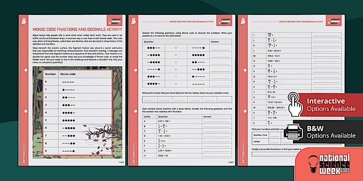 Morse Code Fractions and Decimals Puzzle - Twinkl