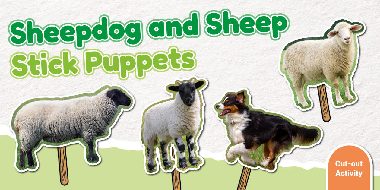 Sheepdog and Sheep Stick Puppets