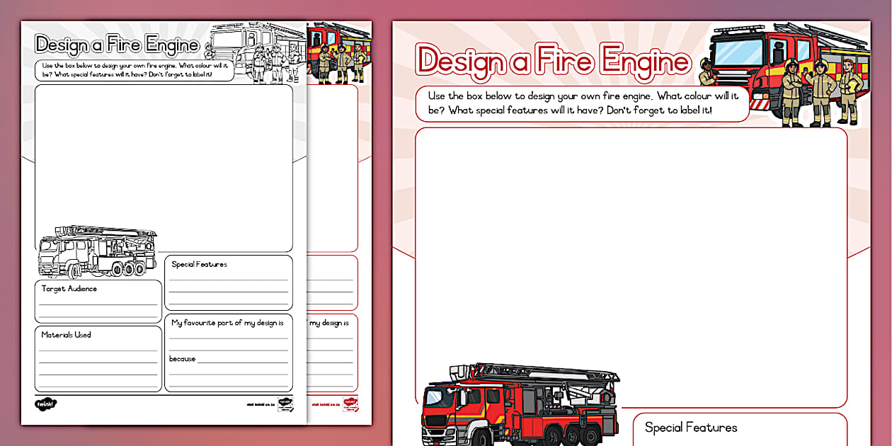 Design a Fire Engine Worksheet (teacher made) - Twinkl