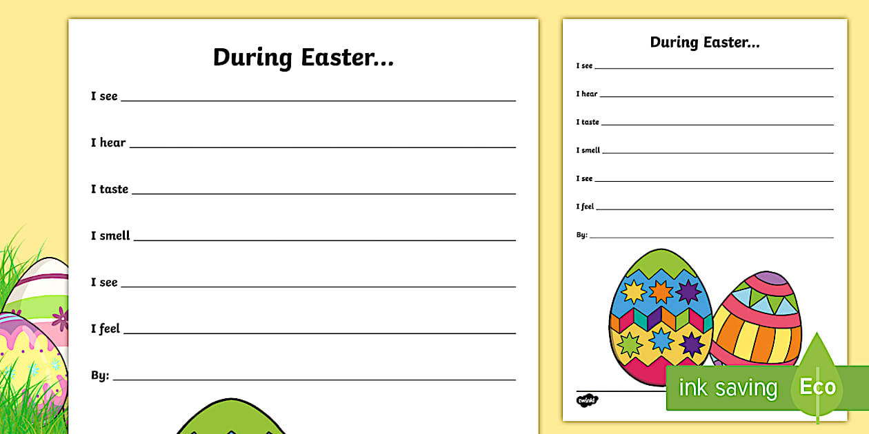 Editable Easter and the Five Senses Poem Worksheet - Twinkl