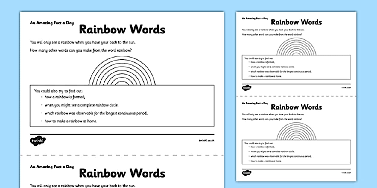 Rainbow Words Worksheet - Rainbow Grammar Resources - Twinkl