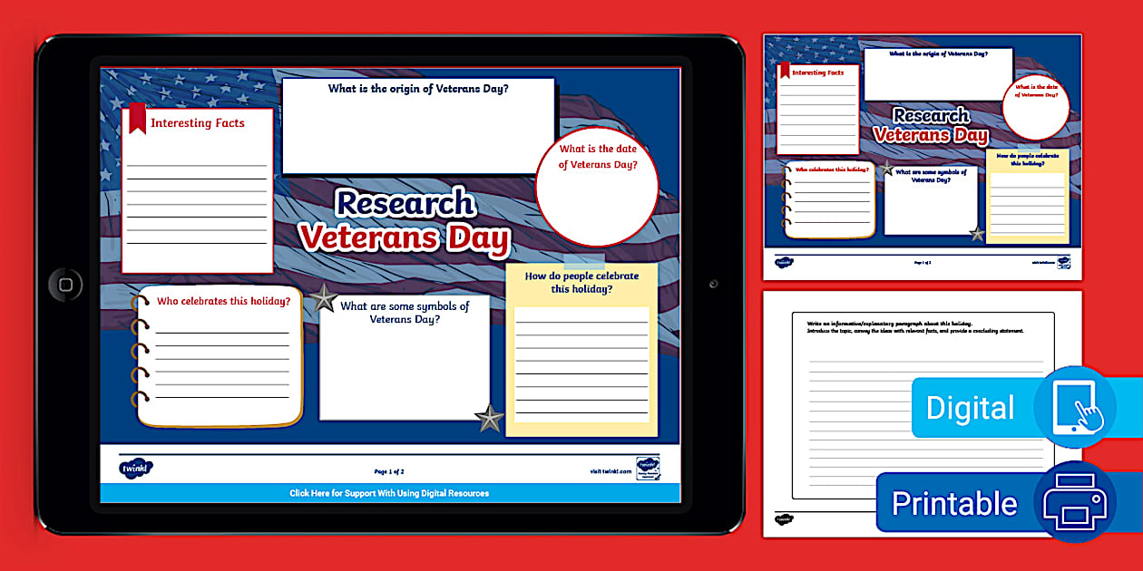 Research Veterans Day Graphic Organizer & Writing Template for 6th-8th ...