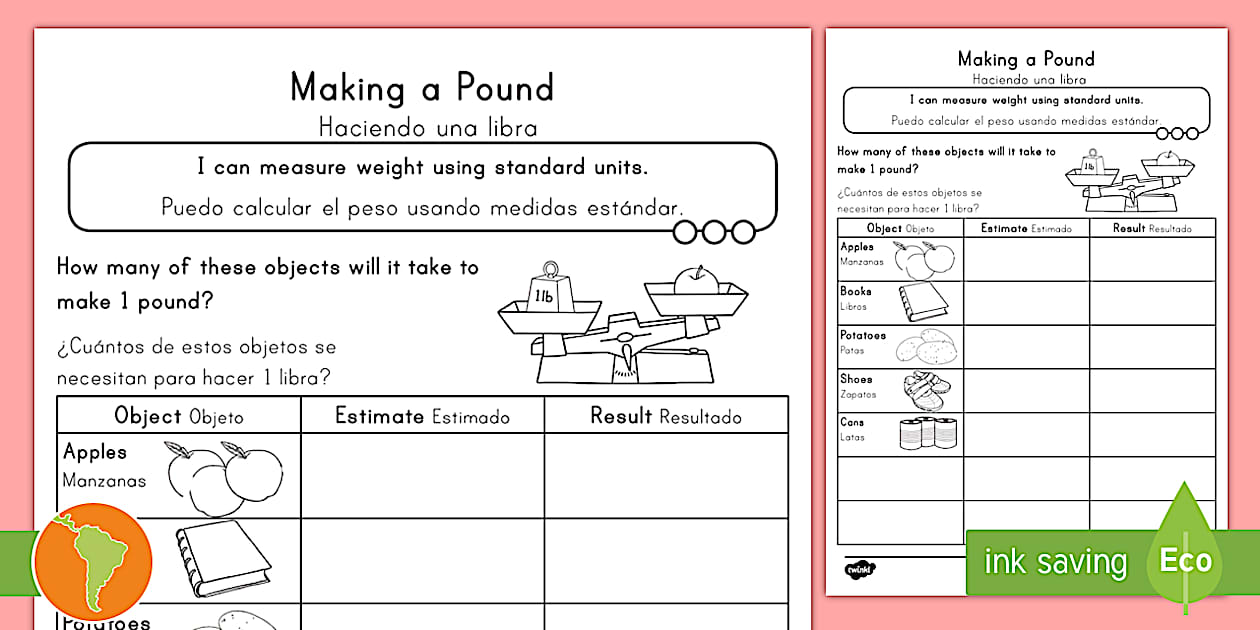 Making a Pound Worksheet / Worksheet English/Spanish