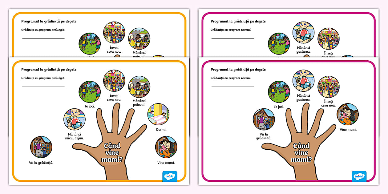 FREE! - Programul la grădiniță pe degete – Planșe