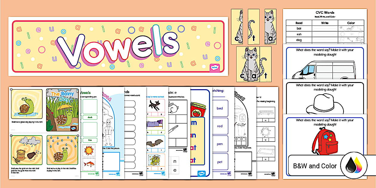 Vowels Activity Pack for K-2nd Grade (teacher made) - Twinkl