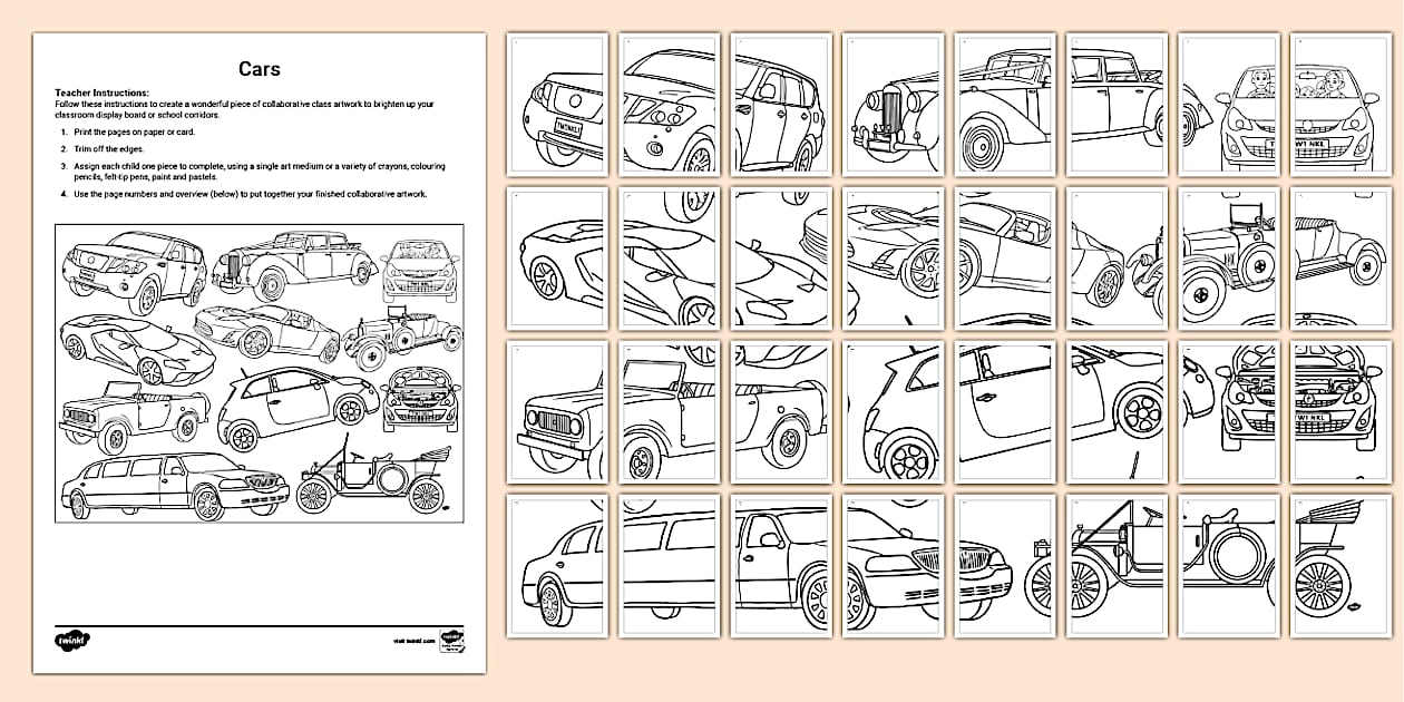 Cars Collaborative Colouring - Twinkl - KS1 (Teacher-Made)