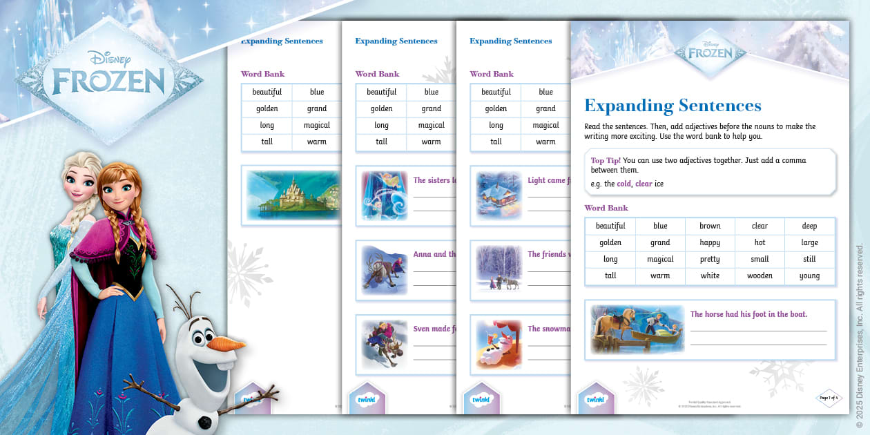 Frozen: Expanding Sentences Worksheets