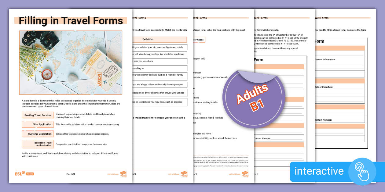 ESL Filling in a Travel Form [Adults, B1] (teacher made)
