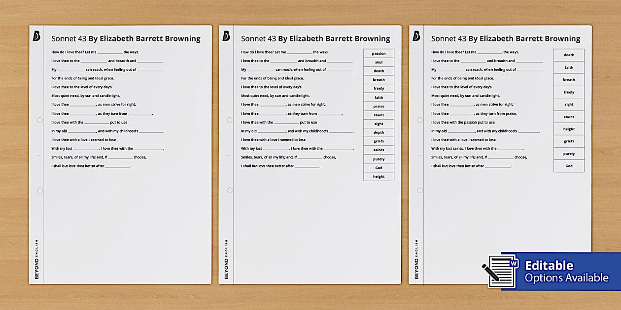 Sonnet 43 Cloze Activity (teacher made) - Twinkl