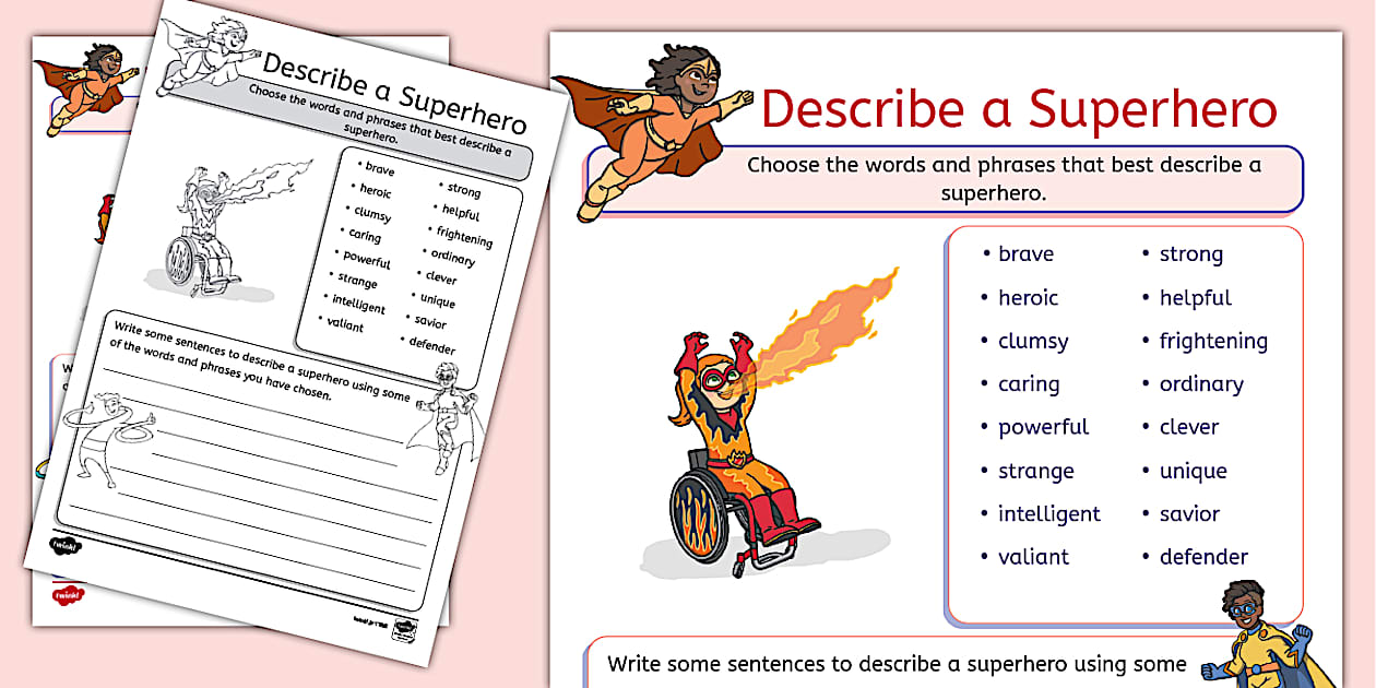 Describe a Superhero Worksheet (teacher made) - Twinkl