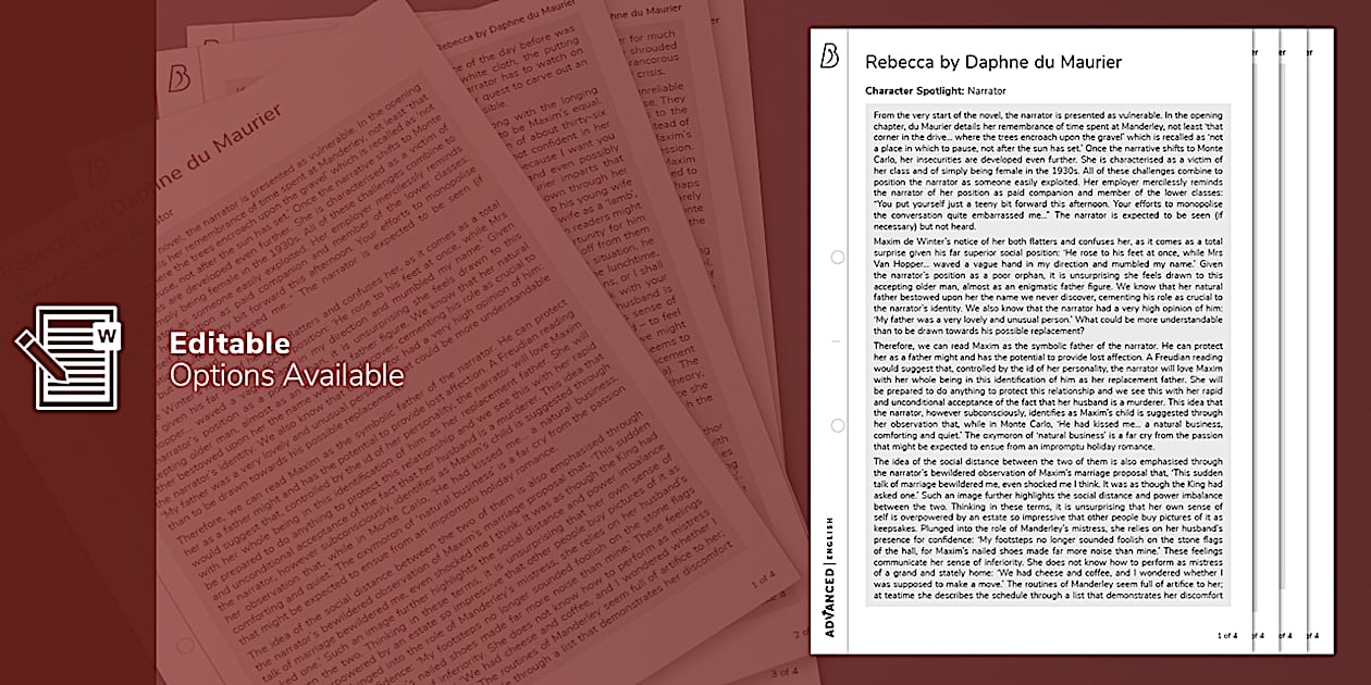 Rebecca: Character Spotlight - The Narrator (Teacher-Made)