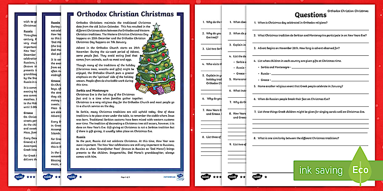 Orthodox Christmas Celebrations Differentiated Comprehension Challenge ...