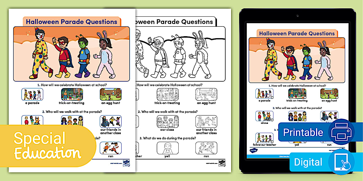 Halloween Parade Worksheet for Special Education - Twinkl