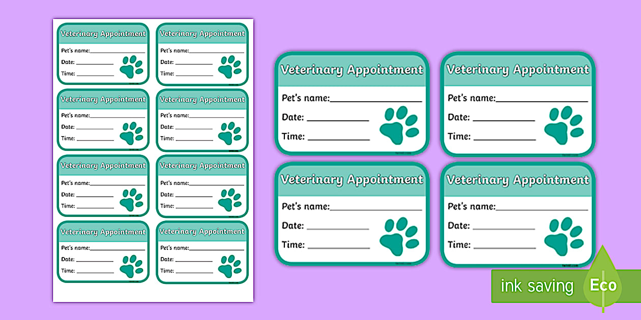 Editable Vet's Surgery Pet Appointments Cards (teacher made)