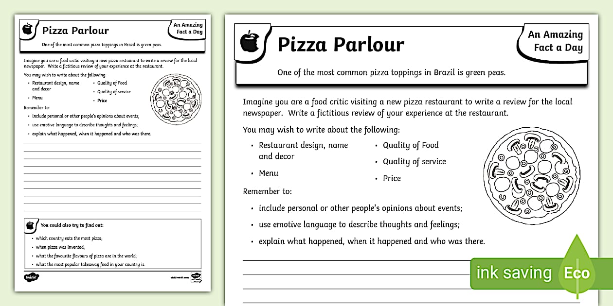 Pizza Parlour Worksheet / Worksheet (teacher made) - Twinkl