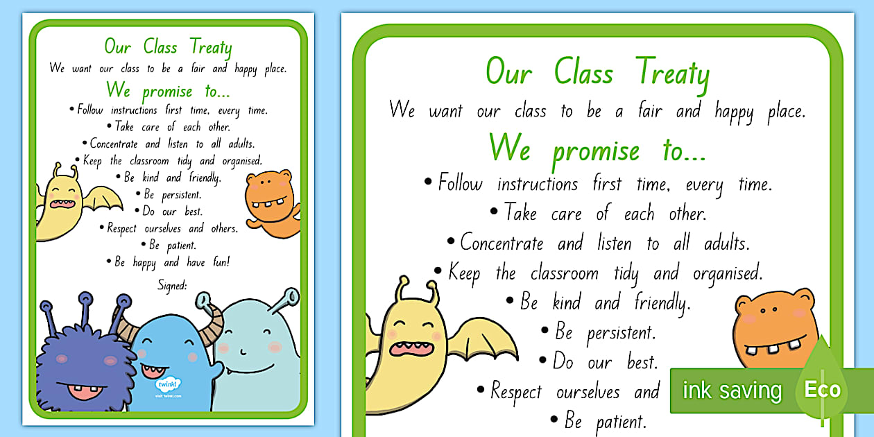 Editable Class Agreement Monster-Themed Display Poster