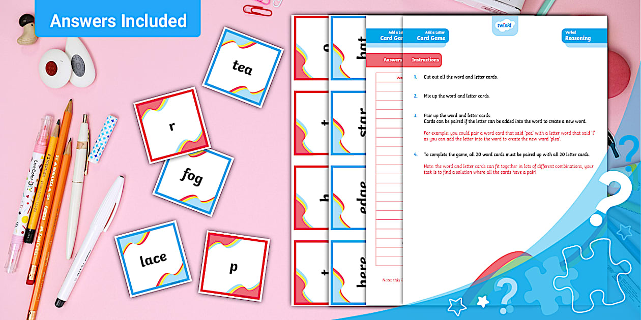 Verbal Reasoning - Add a Letter Card Game (teacher made)
