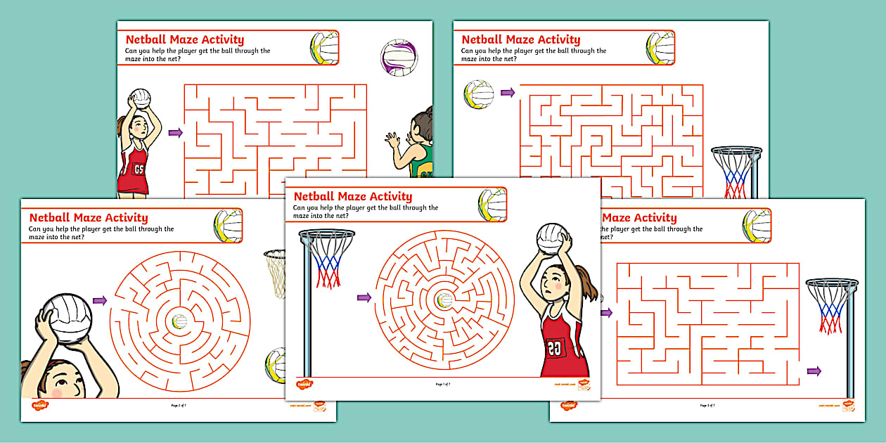 Collection of Netball Maze Activity Worksheets | Twinkl KS1