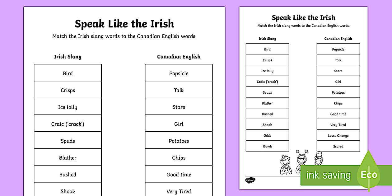 Editable Speak Like the Irish Canadian English & Irish Slang Matching