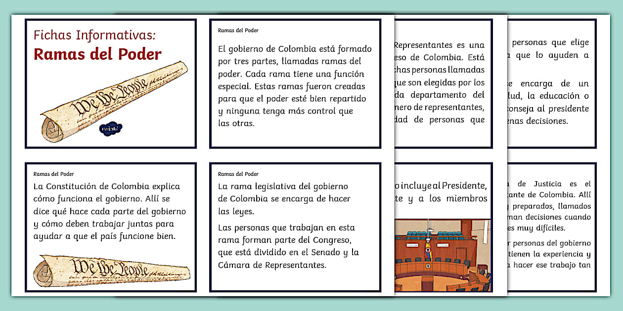 Fichas Informativas: Ramas del Poder en Colombia - Twinkl