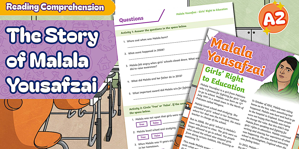 ESL Reading Comprehension on Malala Yousafzai {Kids}