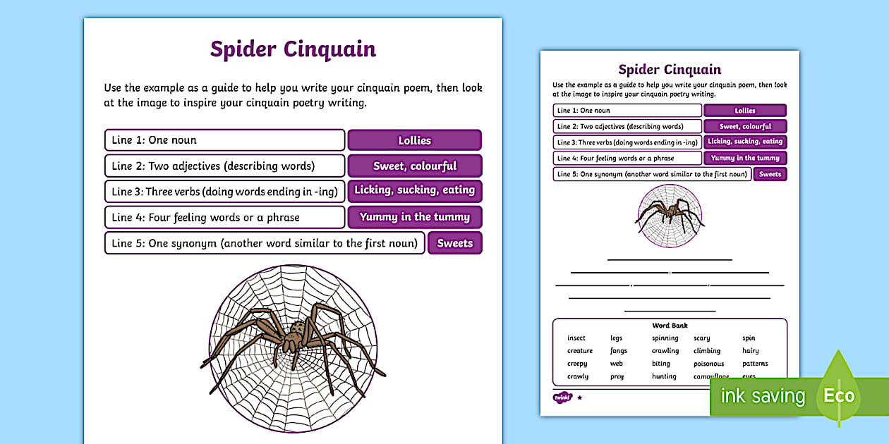 Spider Cinquain Poem Differentiated Worksheet