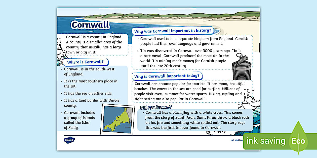 KS1 Cornwall Fact File - Britain - the UK - geography
