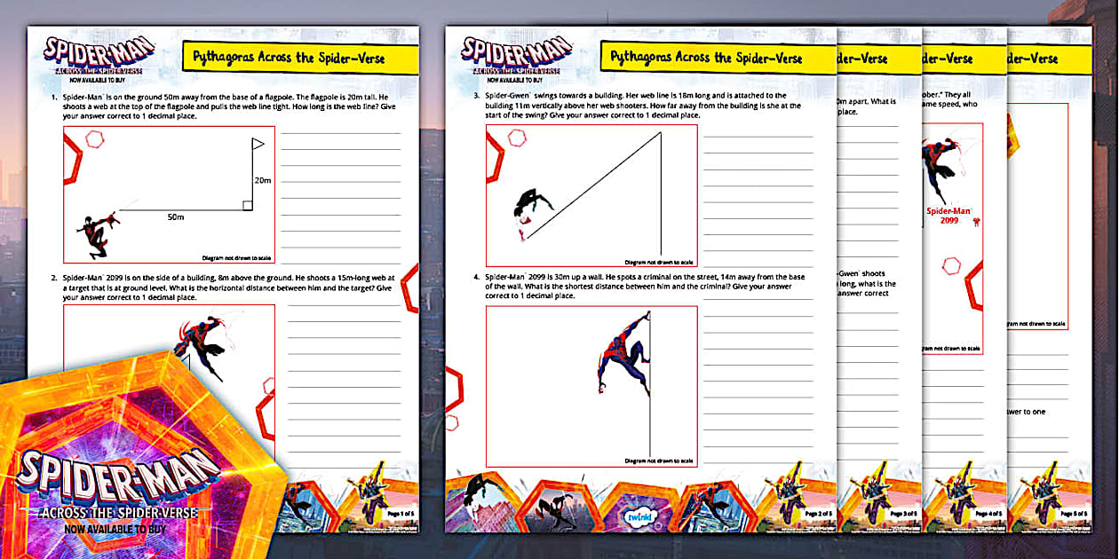 FREE! - Spider-Man™: Pythagoras' Theorem Worksheet for 6th-8th