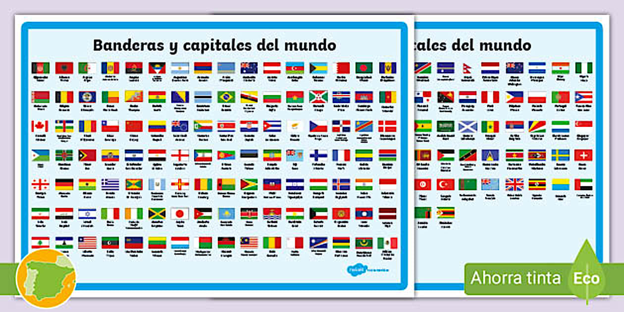 Cursive Póster: Banderas y capitales del mundo - Twinkl
