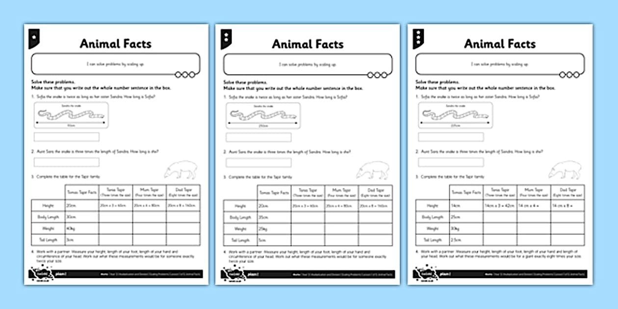 Differentiated Animal Scaling Problems Worksheet / Worksheet Pack