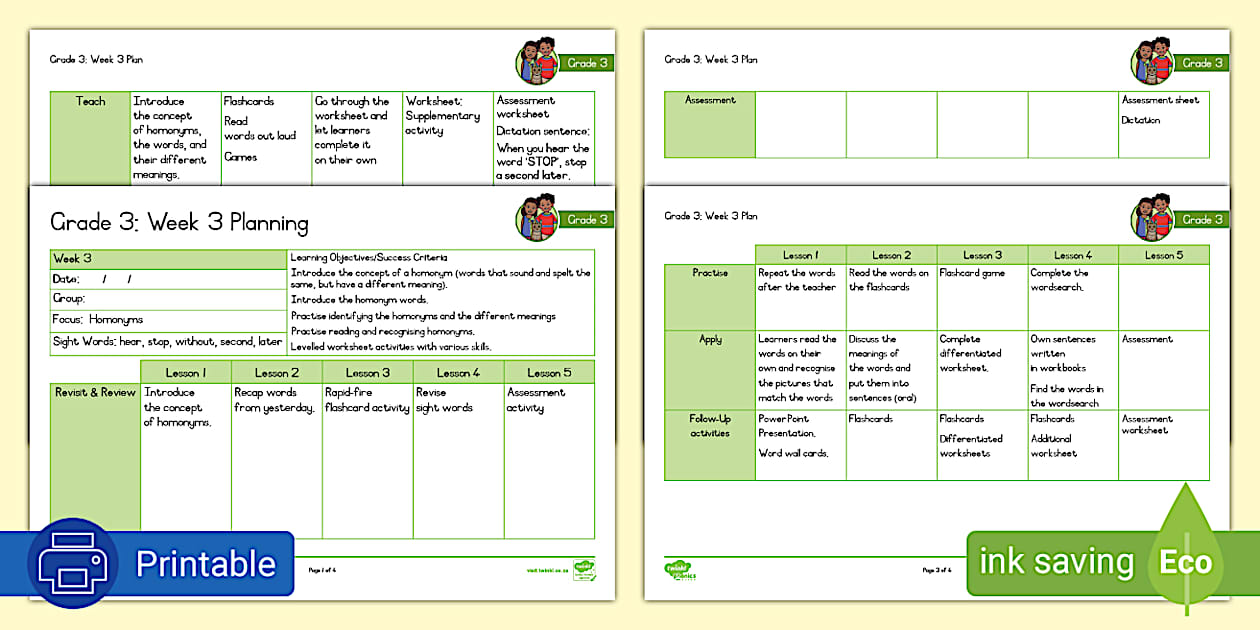 Grade 3 Phonics: Term 3: Week 3: Planning
