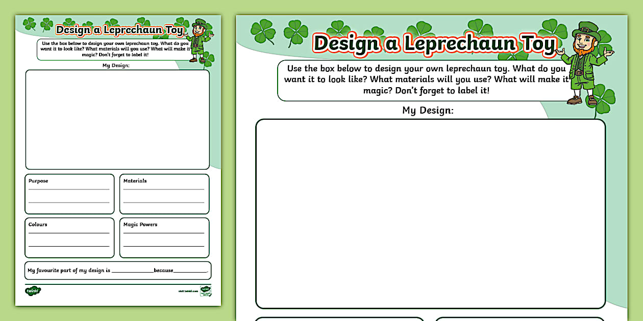 Design a Leprechaun Toy Worksheet (teacher made) - Twinkl