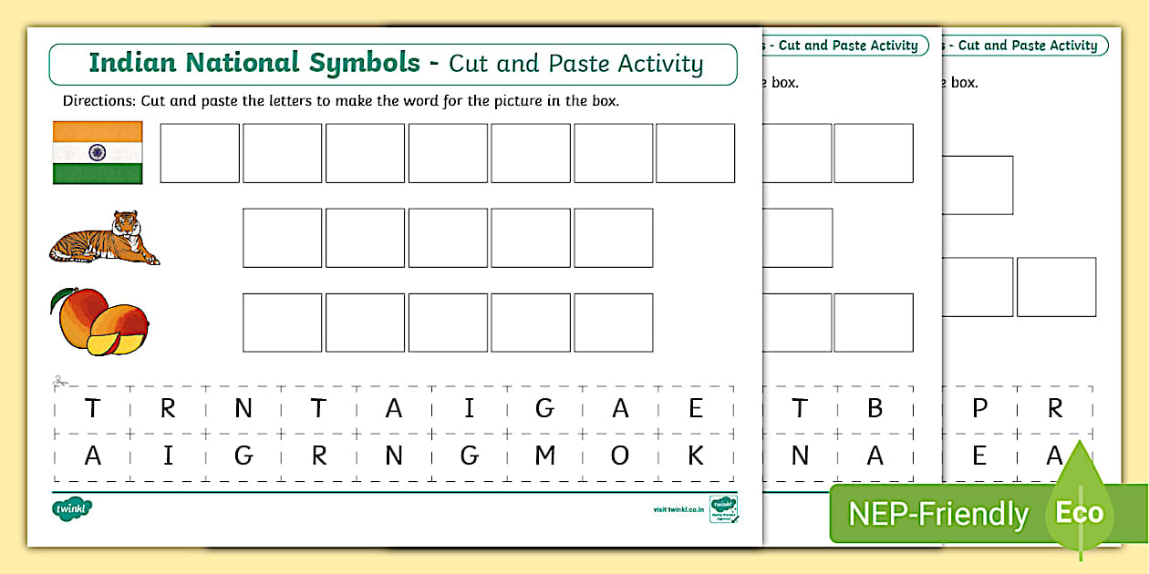 Indian National Symbols Cut and Paste Activity - Twinkl