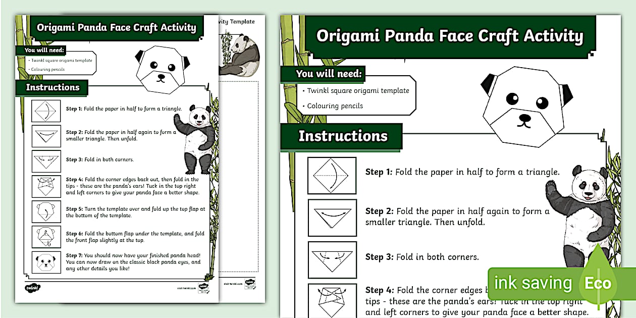 Origami Panda Face Craft Activity | Twinkl Crafts | KS1-KS2