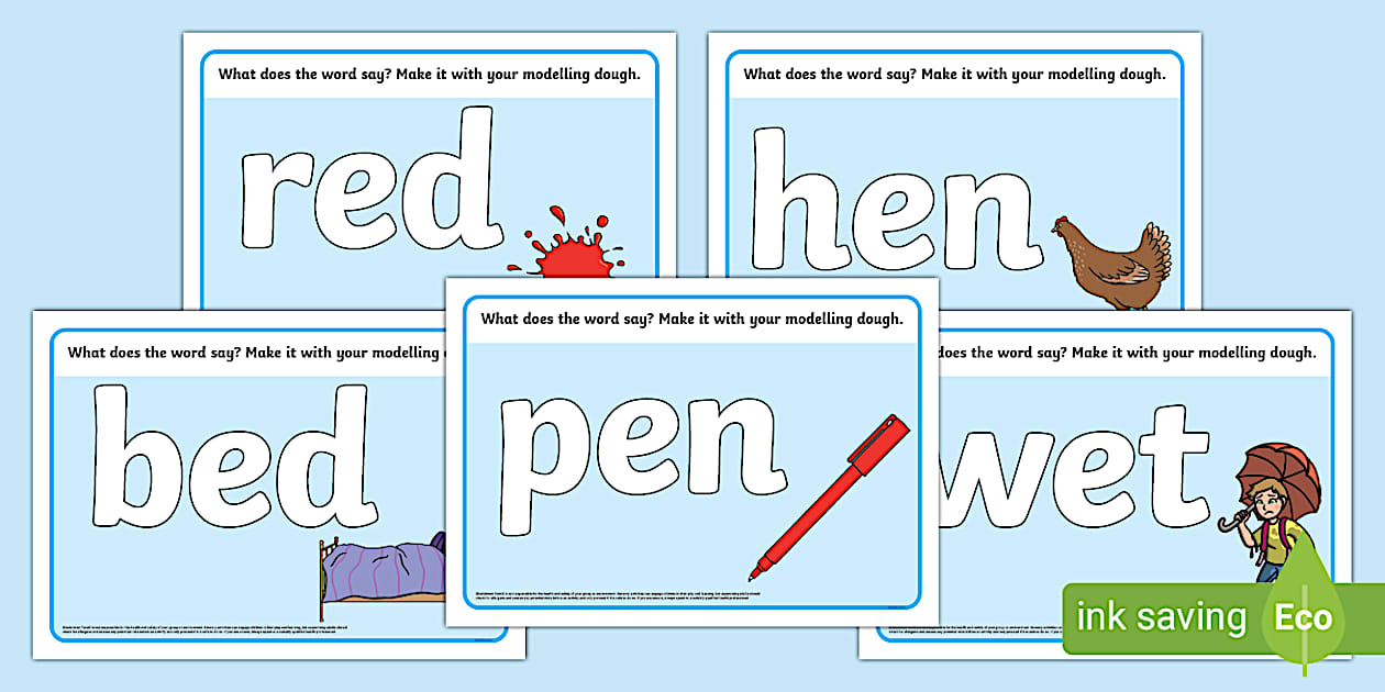 CVC Word Modelling Dough Mats (e) (teacher made) - Twinkl