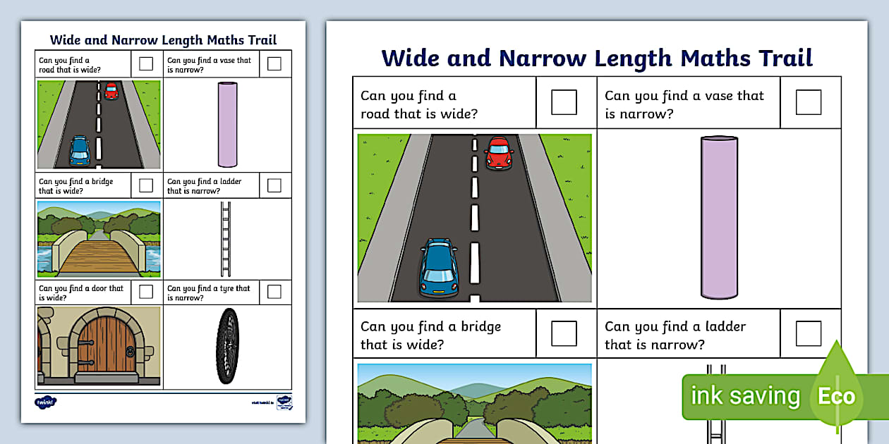 Wide and Narrow Length Maths Trail (teacher made) - Twinkl