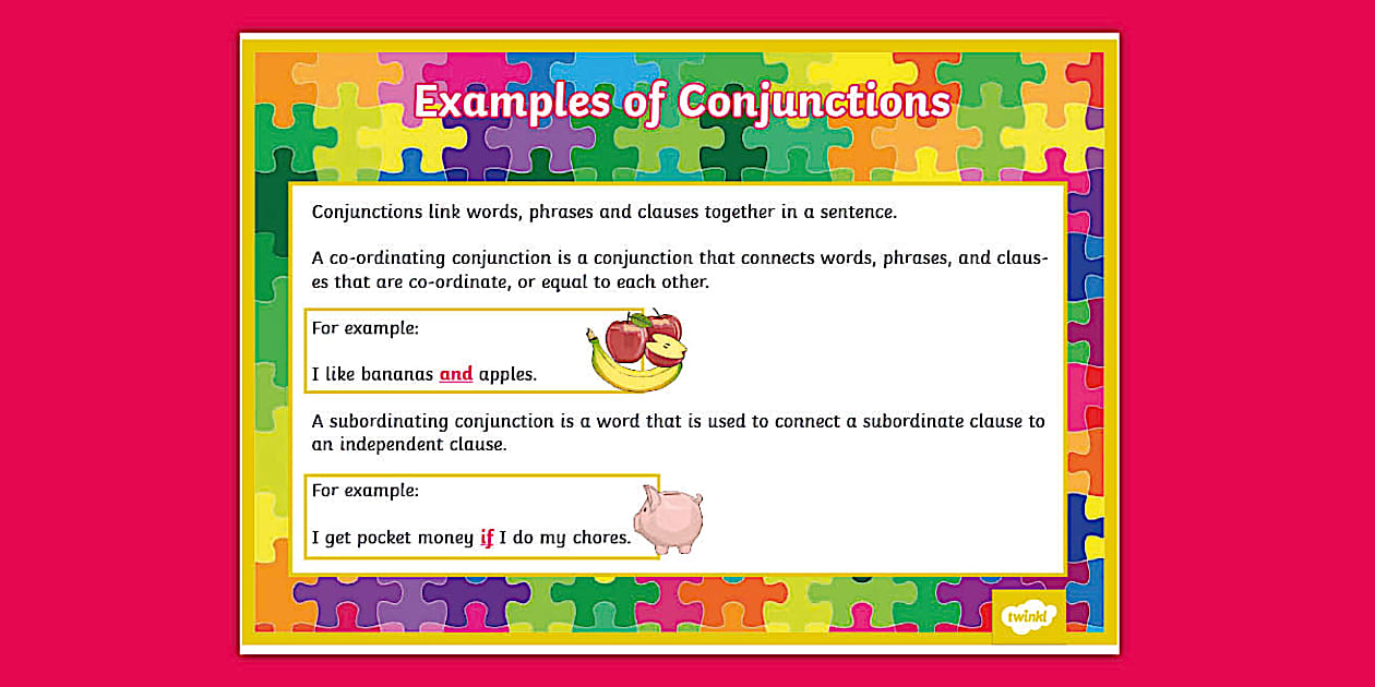 Examples of Conjunctions Grammar Display Poster - Twinkl