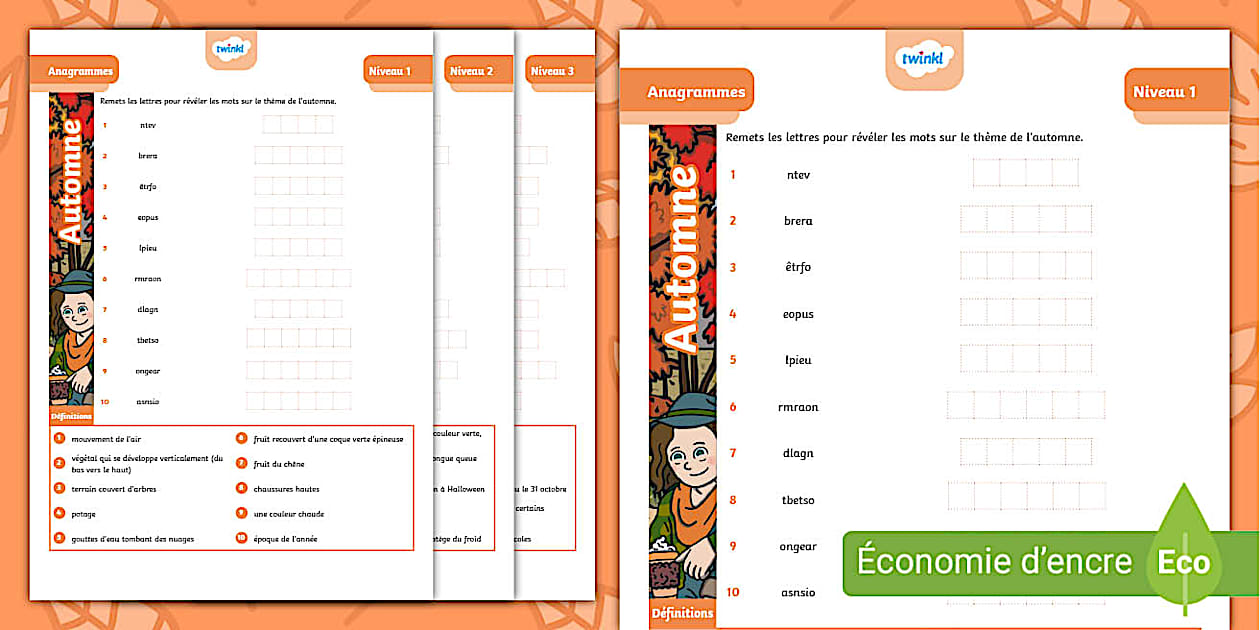 Anagrammes différenciés sur le thème de l'automne