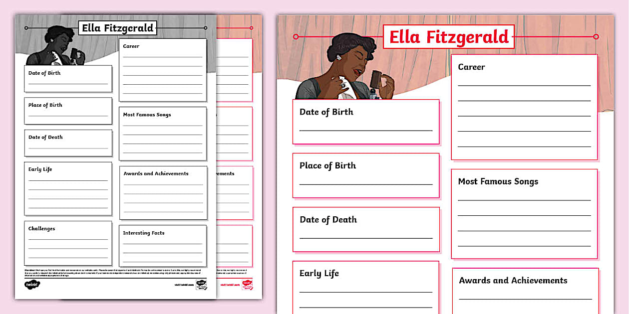Ella Fitzgerald Fact File Template (Teacher-Made) - Twinkl