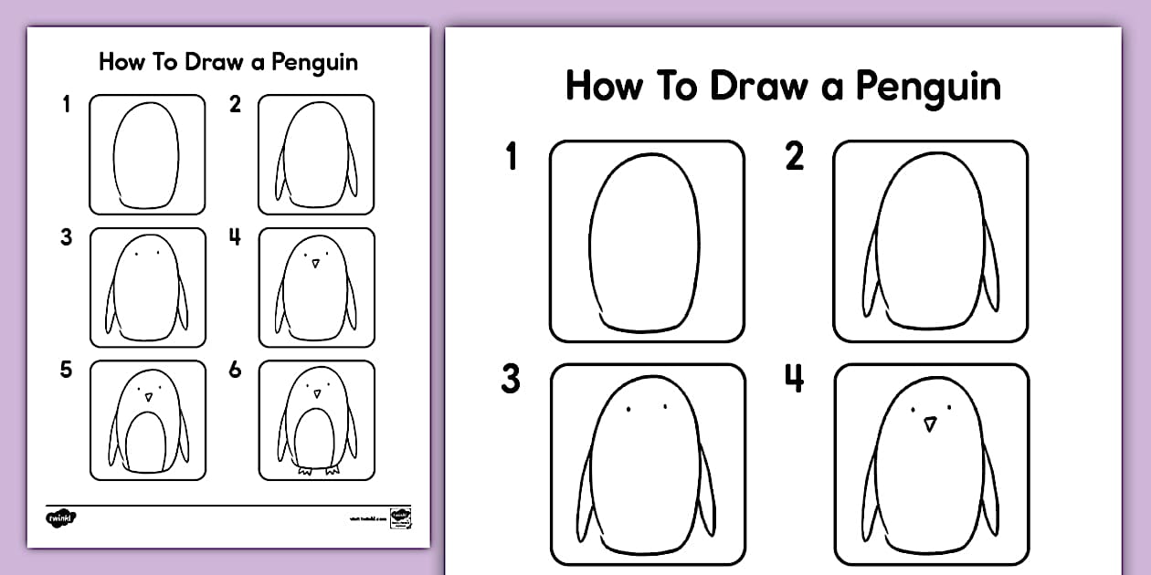 How to Draw a Penguin Worksheet - Animals - Twinkl - USA