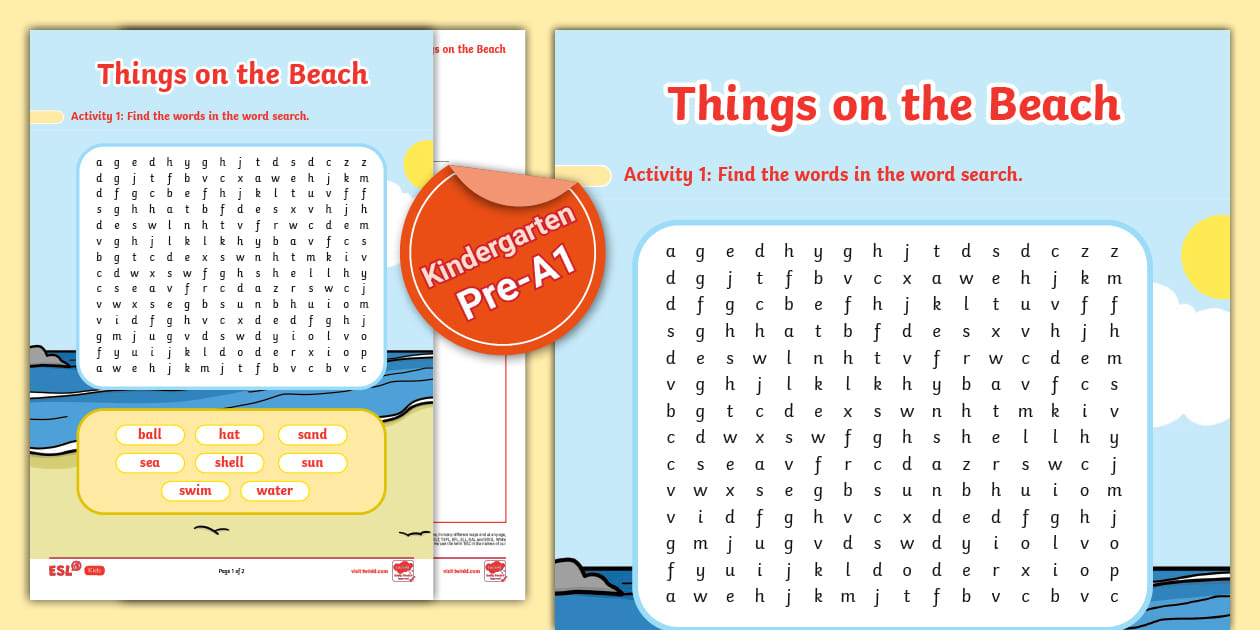 Beach Vocabulary Activity Sheet for ESL Kids (teacher made)